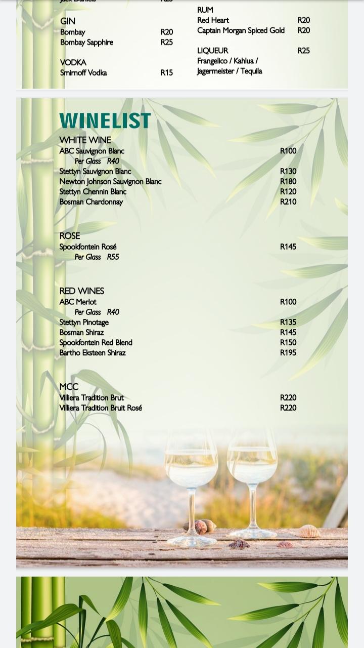 Menu at Bamboo Beach Restaurant, Sandbaai