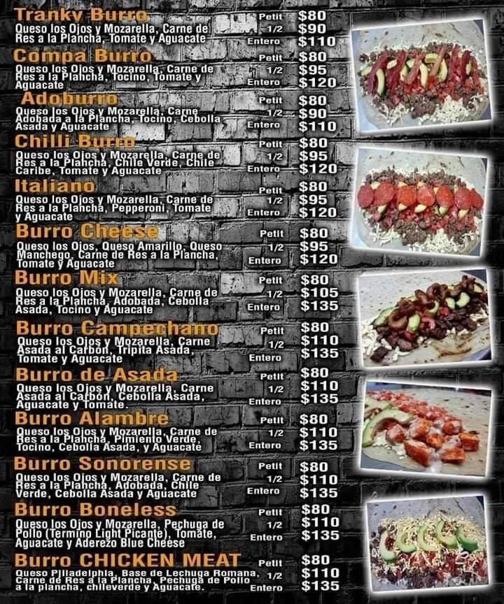 Menu at Burros Las Fuentes Pabellon Misiones restaurant, Hermosillo