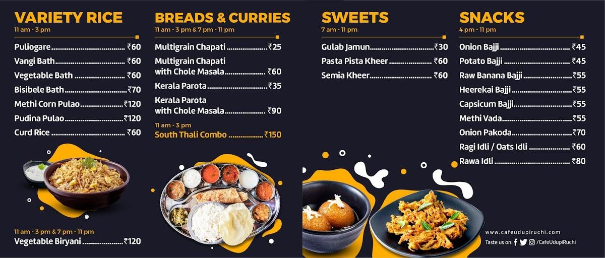 Menu at Cafe Udupi Ruchi - Chinnar, India