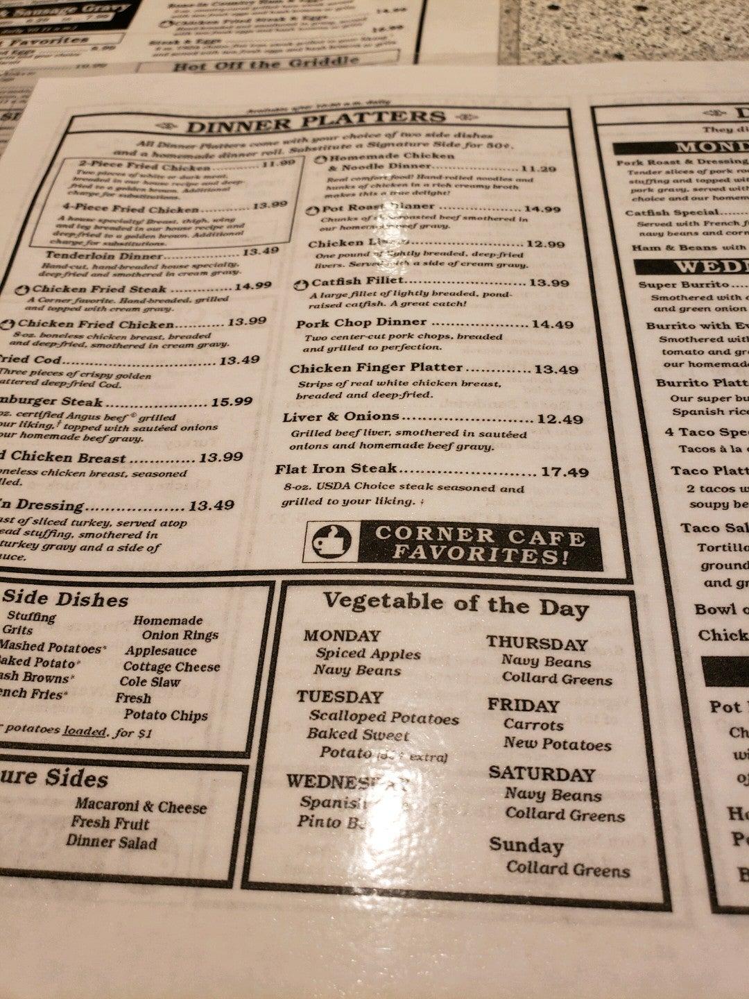 Menu at Corner Cafe - Liberty, Kansas City, N Flintlock Rd