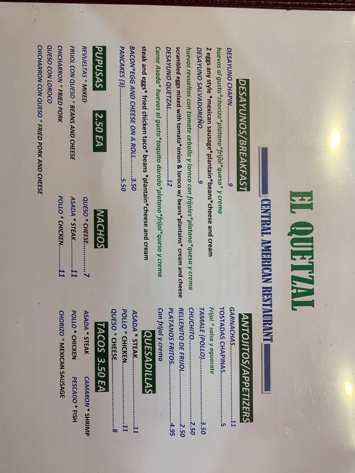 Menu at El Quetzal Restaurant, Mamaroneck