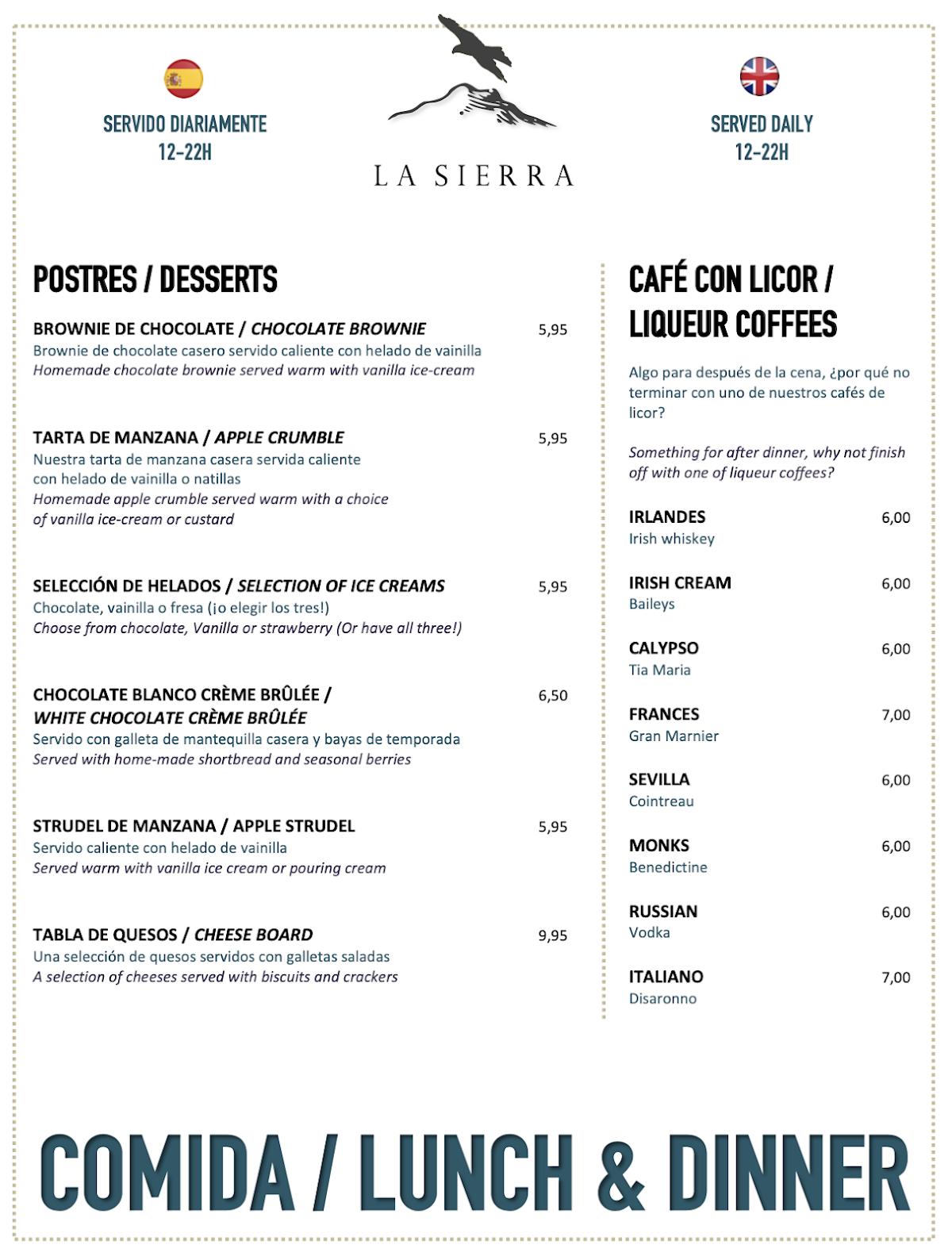 Menu at La Sierra Restaurante, Marbella
