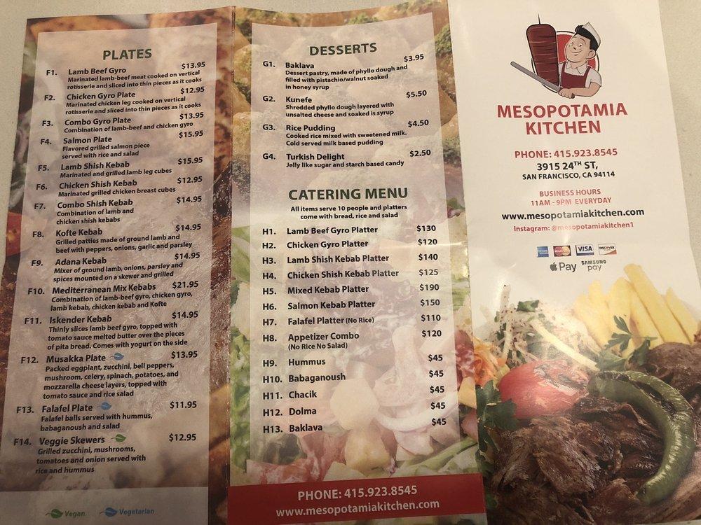 Carta del restaurante Mesopotamia Kitchen, San Francisco