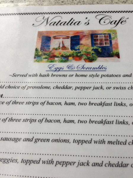 Menu at Natalia's Cafe, Camas