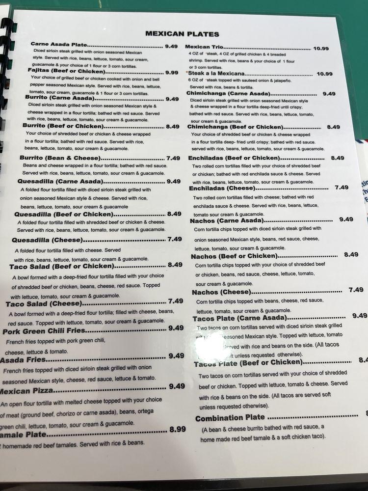 Menu at Pepe's Cafe, Cottonwood