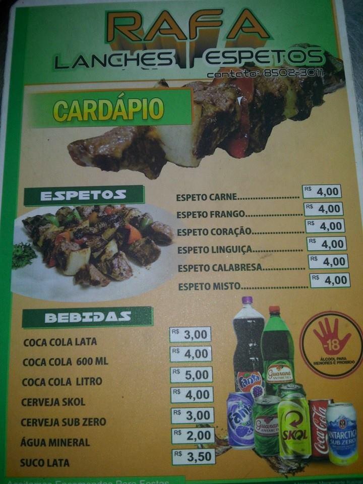 Menu at RAFA Lanches E Espetos steakhouse, Paranaguá