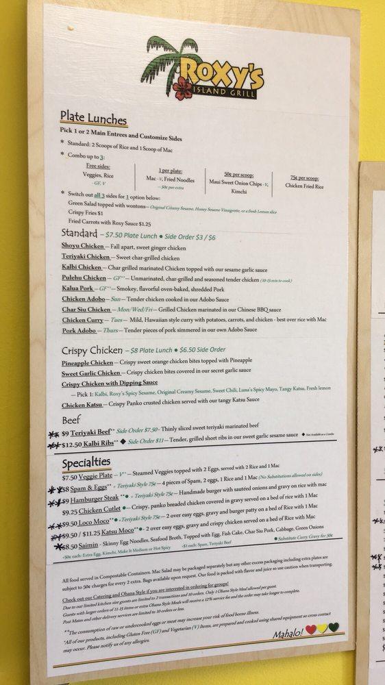 Menu at Roxy's Island Grill restaurant, Portland, Southeast McLoughlin ...