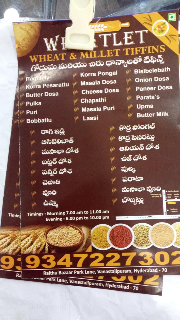 Menu at WHEATLET ( Wheat & Millets Tiffins), India