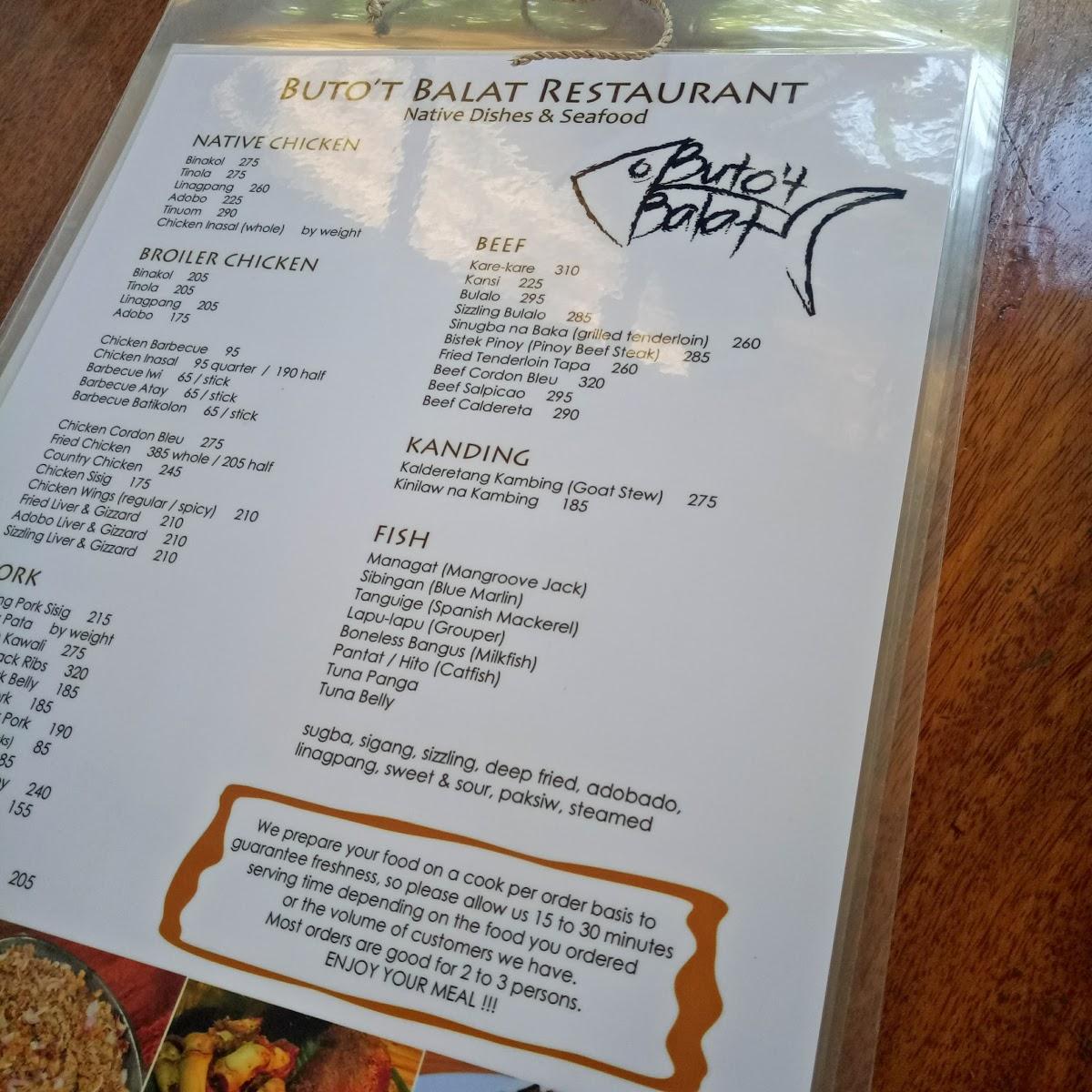 Menu at Buto't Balat Restaurant, Iloilo City, PHG5+28Q
