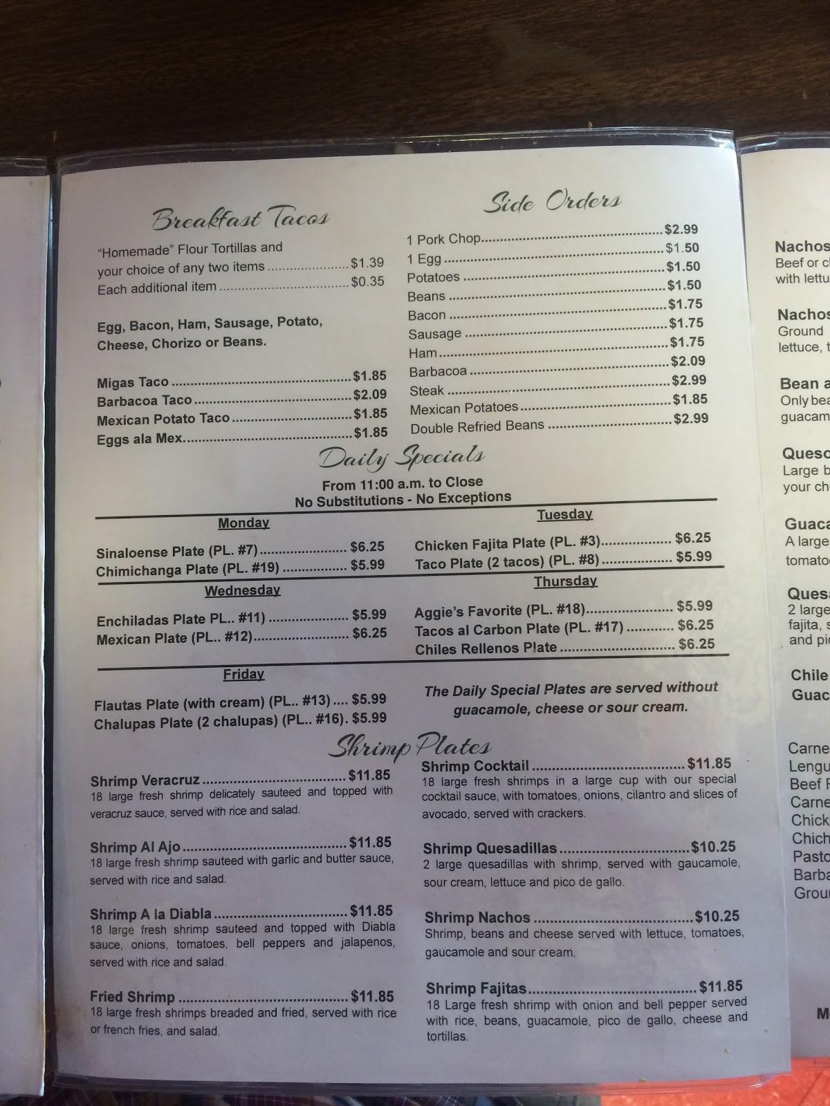 Menu at Coco Loco restaurant, College Station, Welsh Ave