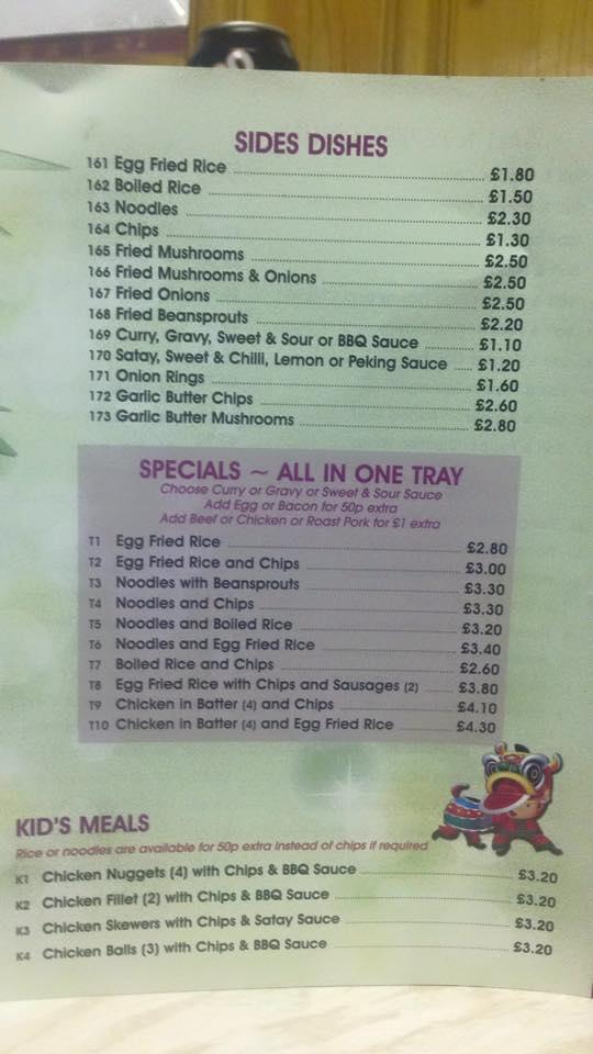 Menu at Crystal Chinese Takeaway restaurant, Hartlepool