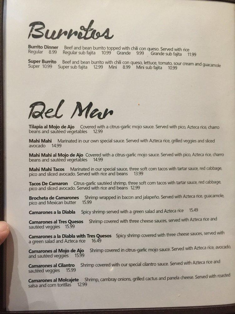 Menu at La Finca restaurant, Gilmer