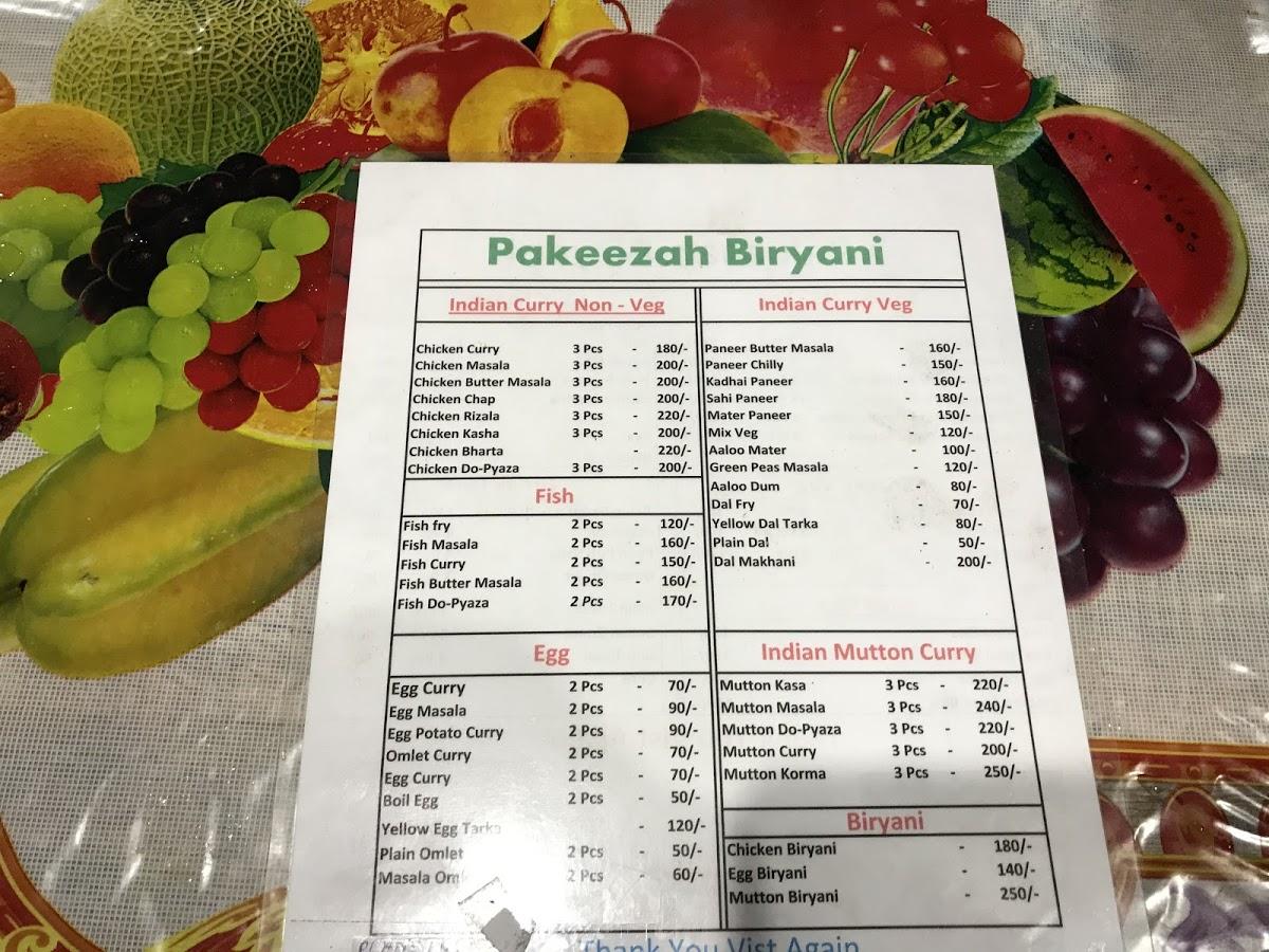 Menu at New pakeezah biryani, Gangtok