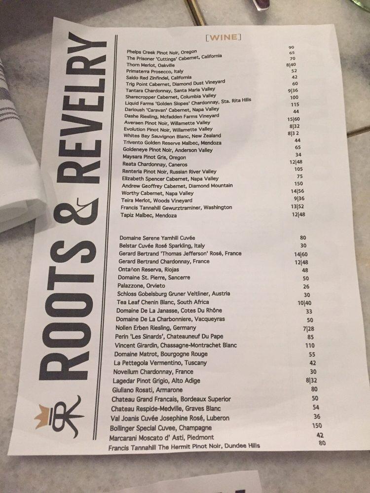Menu at Roots & Revelry pub & bar, Birmingham
