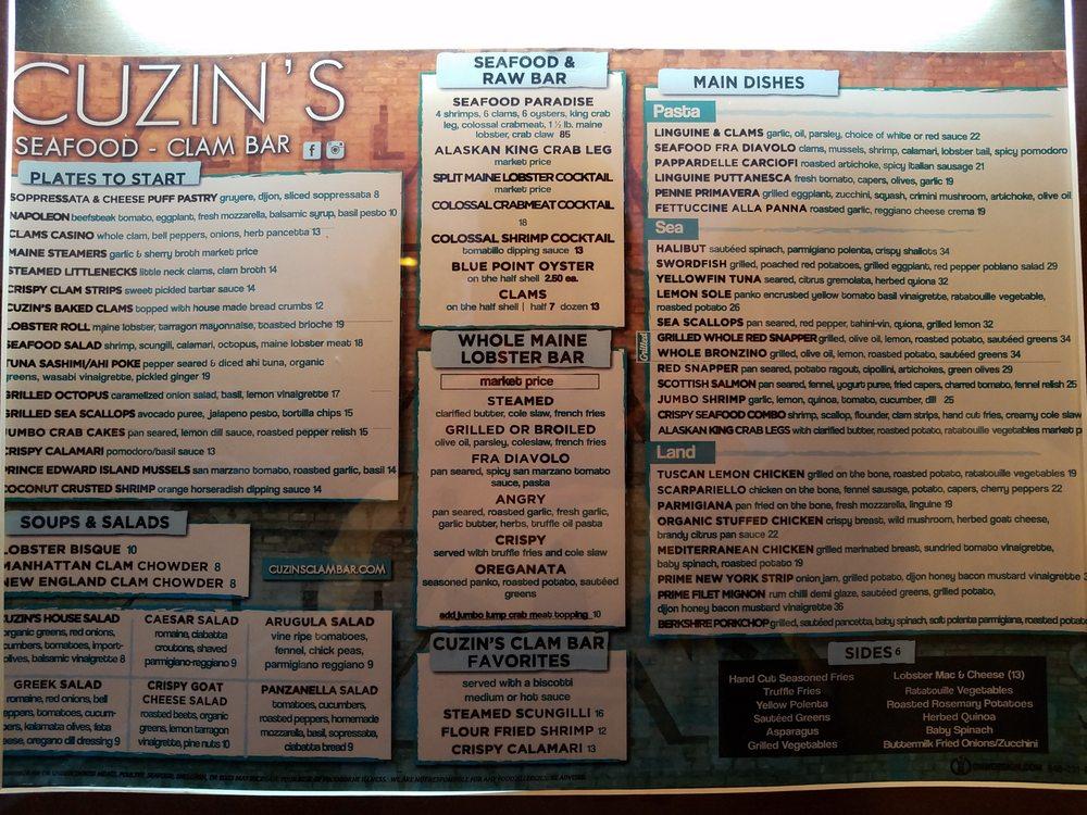 Menu at Cuzin's Seafood & Clam Bar, Marlboro Township