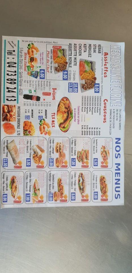 Menu at Kebab Ste Florine restaurant, Sainte-Florine