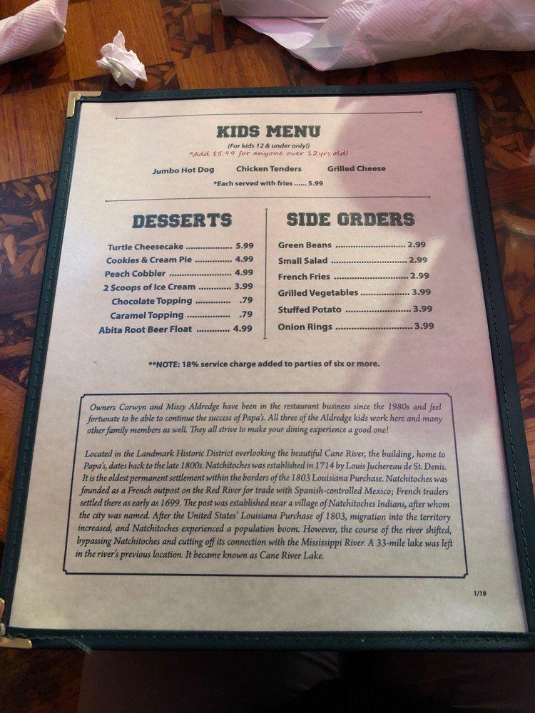 Menu at Papa's Bar & Grill, Natchitoches