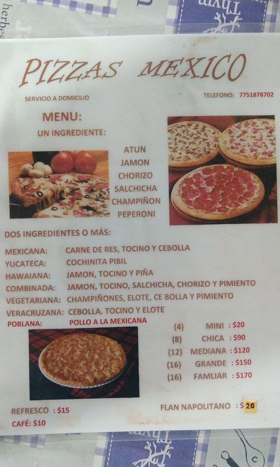 Carta del restaurante Pizzas México, Ciudad Sahagún