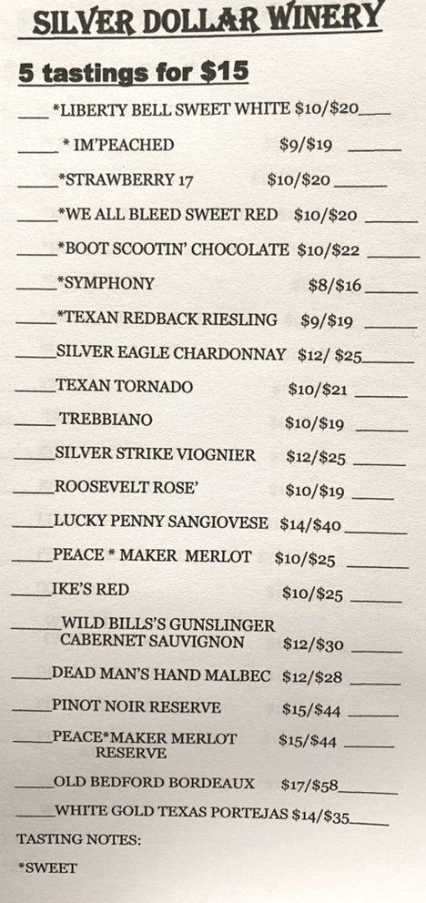 Menu at Silver Dollar Bistro pizzeria, USA, US-290
