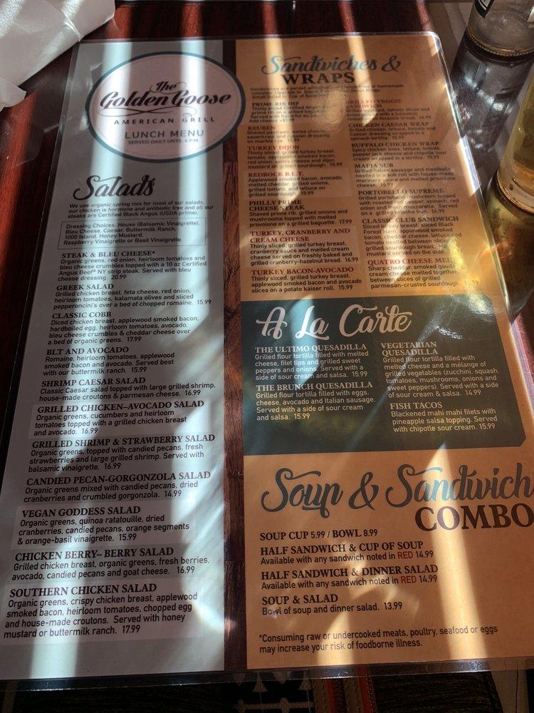 Menu at The Golden Goose American Grill steakhouse, Sedona