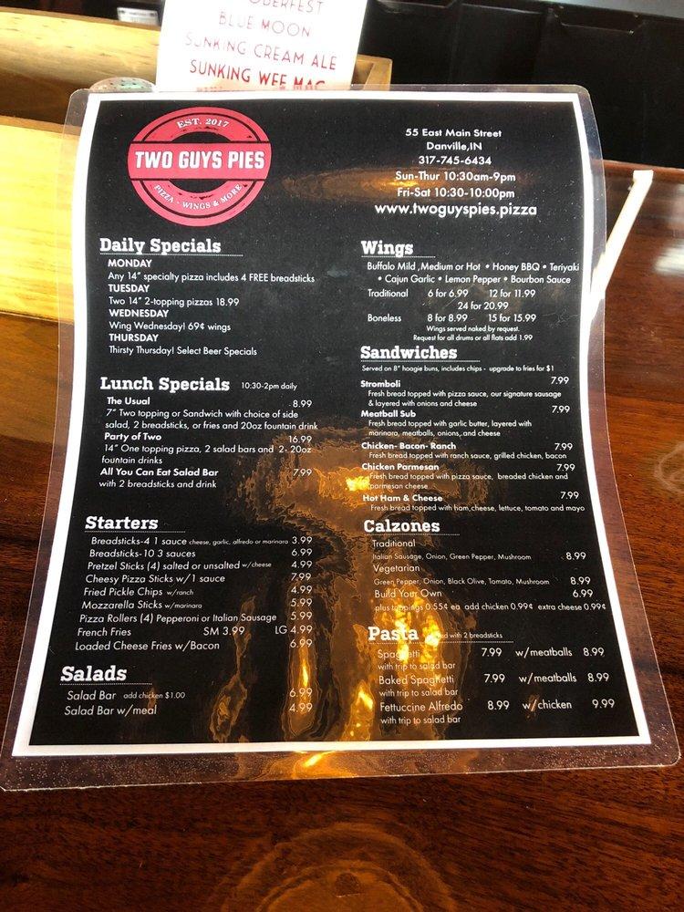 Menu at Two Guys Pies pizzeria, Danville