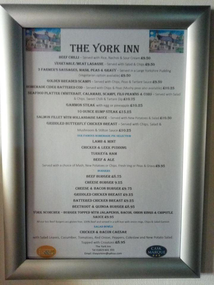 Menu at York Inn pub & bar, Pitminster