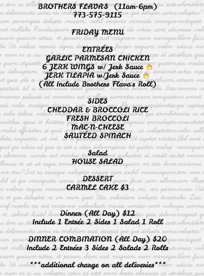 Menu at Chef Boy Tate restaurant, Chicago