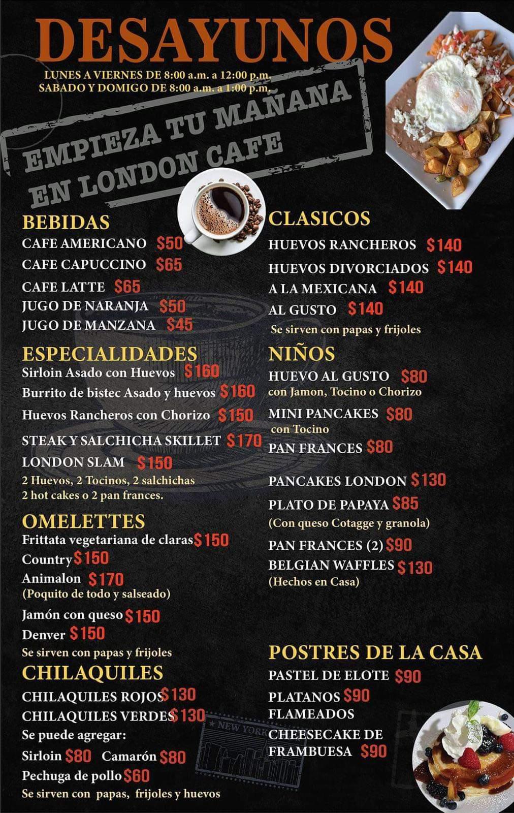Menu at London café restaurant, Tijuana