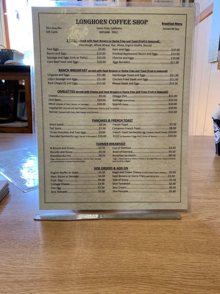 Menu at Longhorn Coffee Shop & Bakery, Santa Ynez