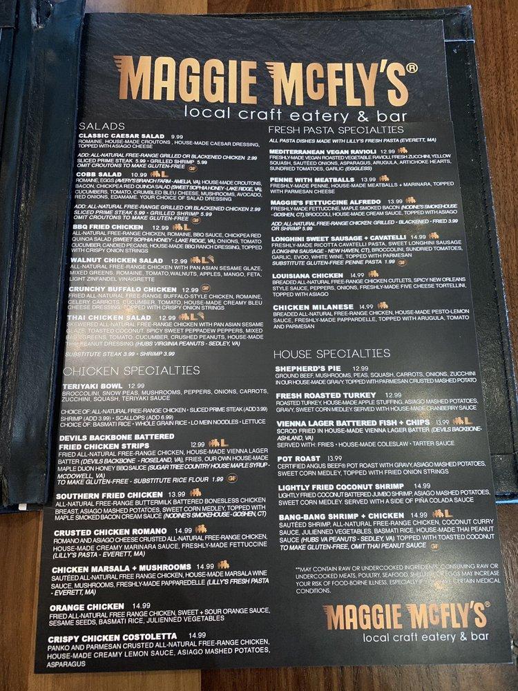 Menu at Maggie McFly's l Virginia Beach restaurant, Virginia Beach
