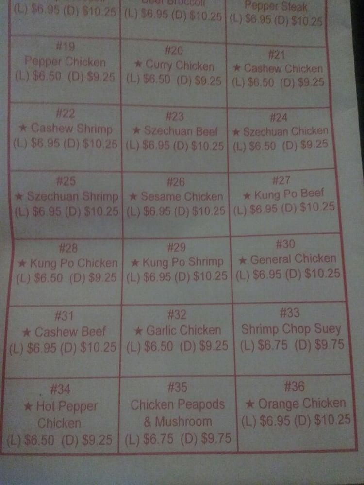 Menu at Wong's Fu Wah restaurant, Garden City