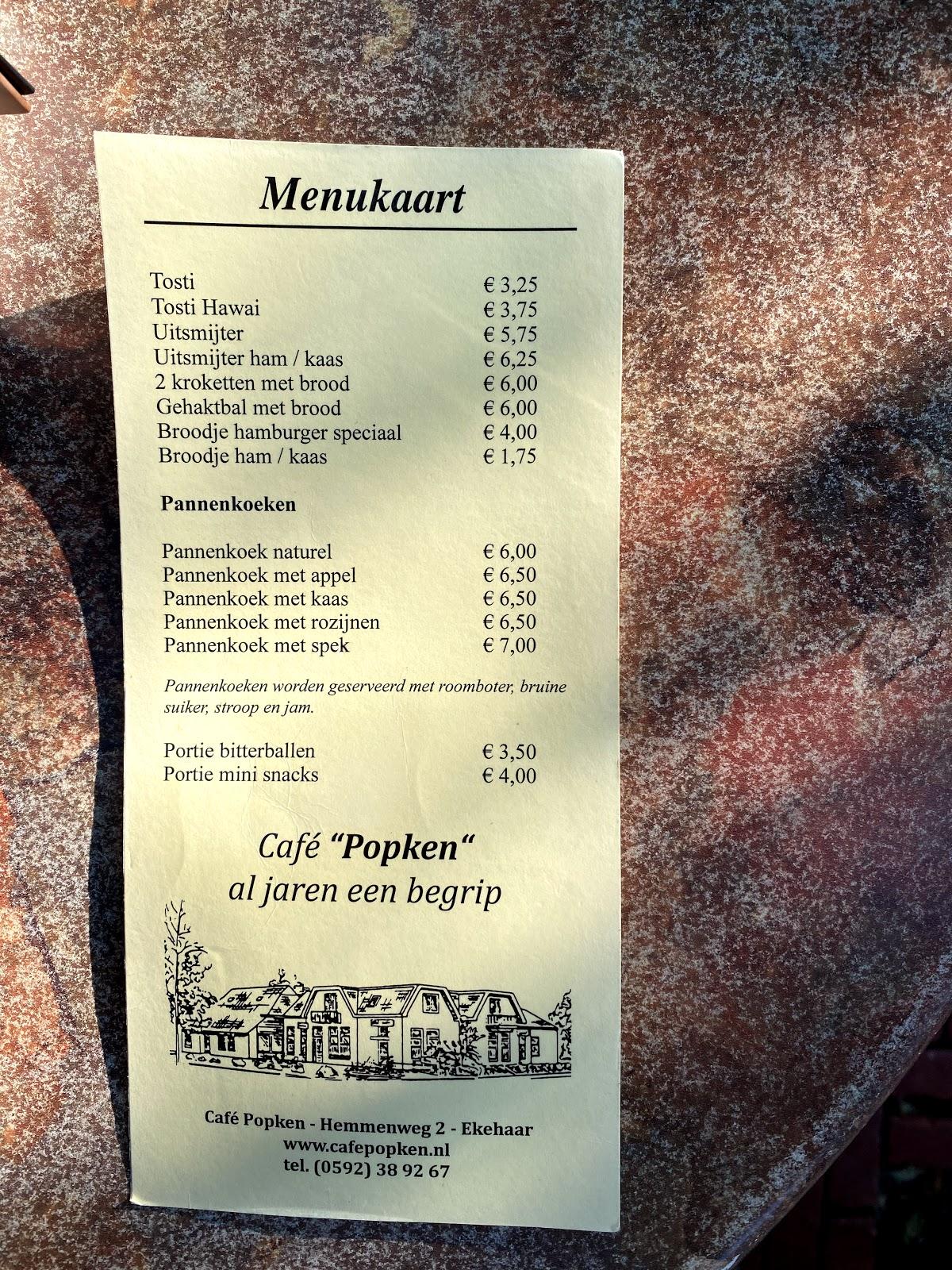 Menu at Café Popken, Ekehaar