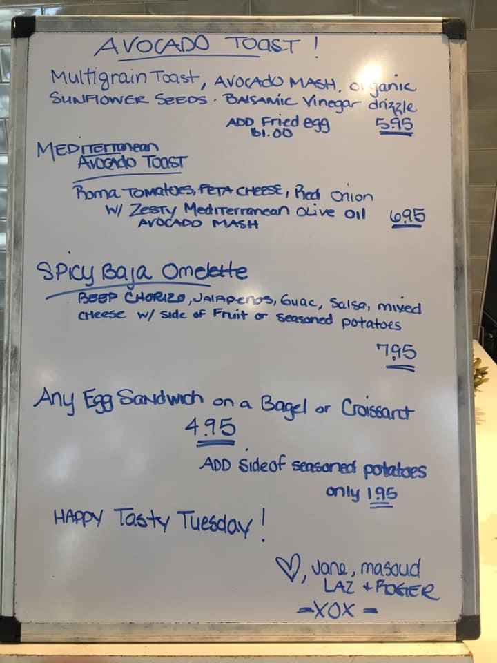 Menu at Jane's Cafe, San Diego