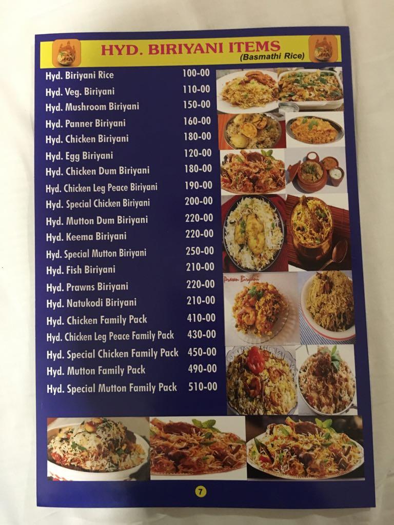 Menu at Spicy Paradise, Tirupati