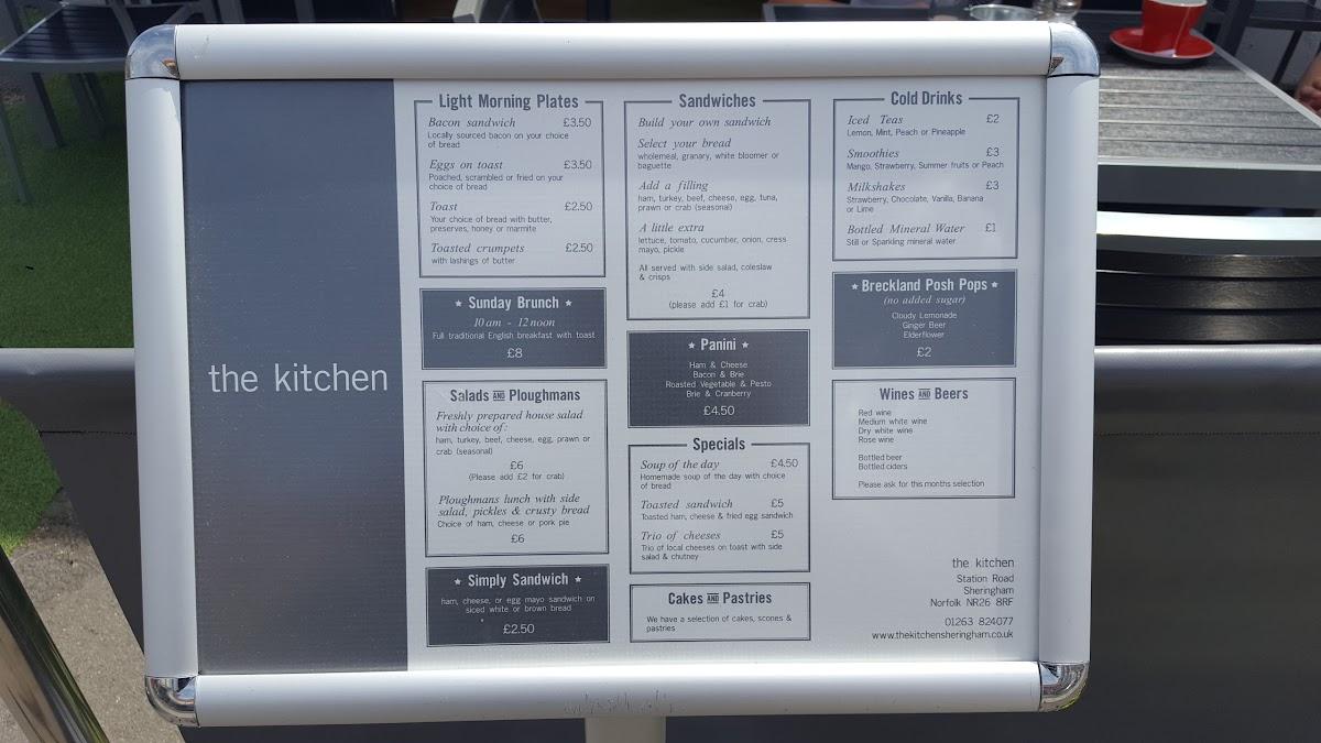Menu at The Kitchen cafe, Sheringham