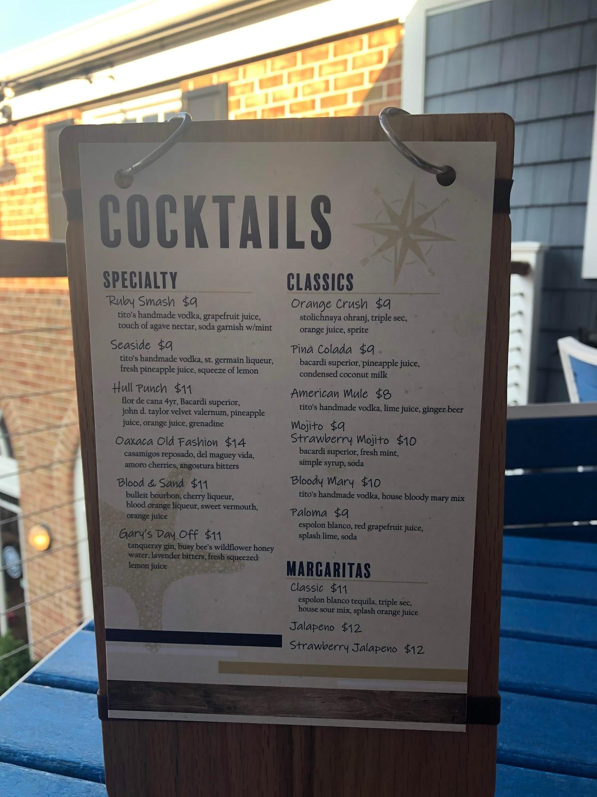 Menu at The Watering Hull restaurant, Stone Harbor