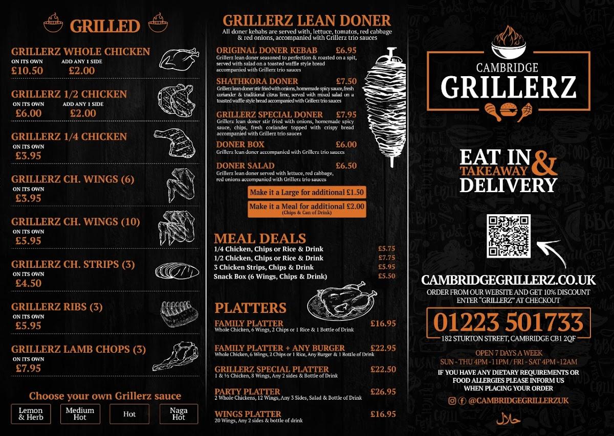 Menu at Cambridge Grillerz restaurant, Cambridge