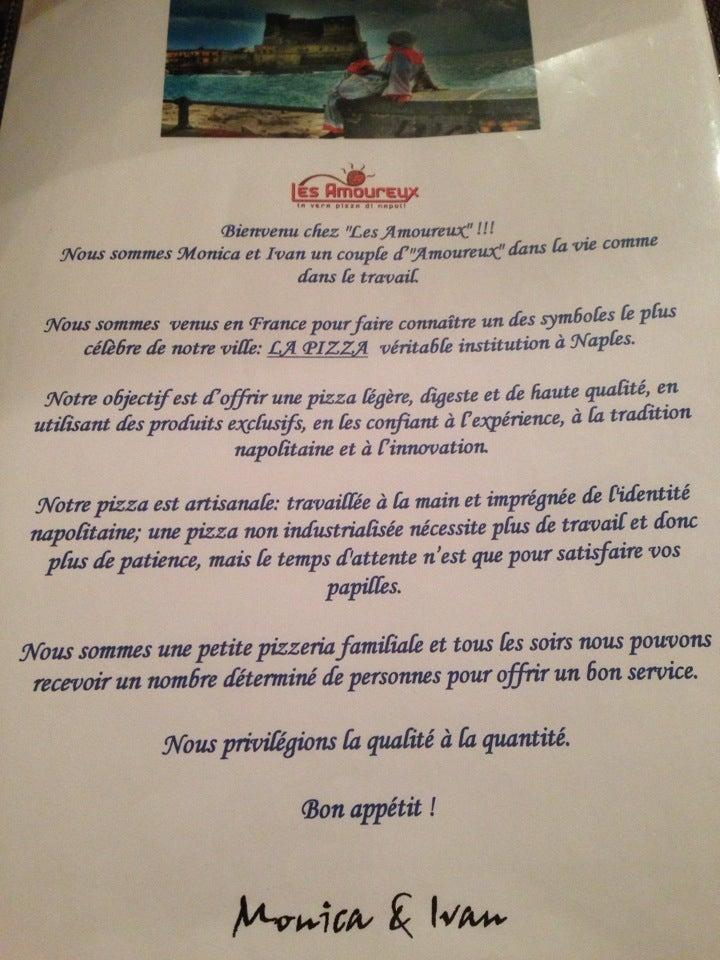 Menu au Les Amoureux pizzeria, Nice, 1 Rue Bavastro