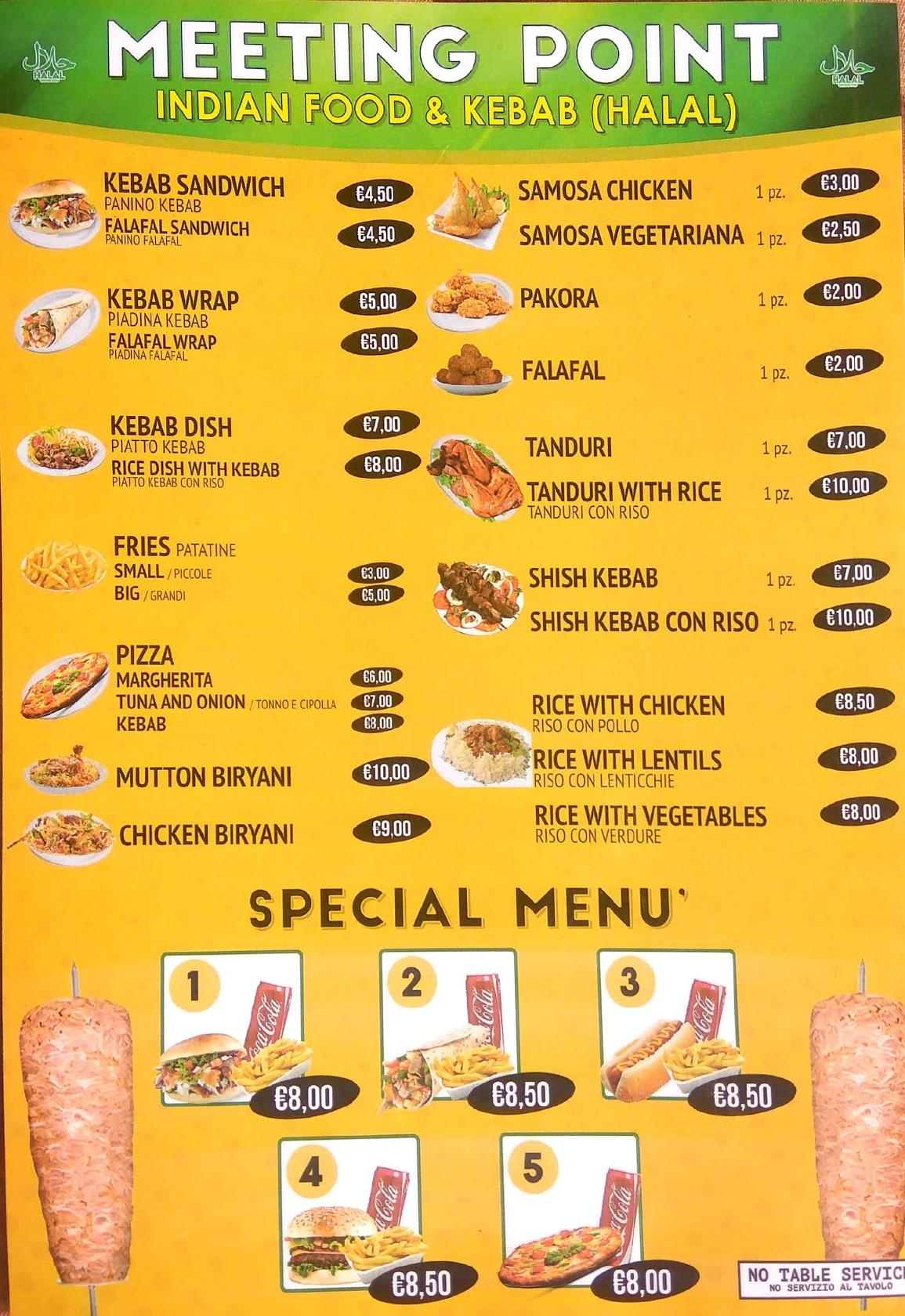 Menu at MEETING POINT(INDIAN & ITALIAN HALAL FOOD/KEBAB) restaurant, Pisa