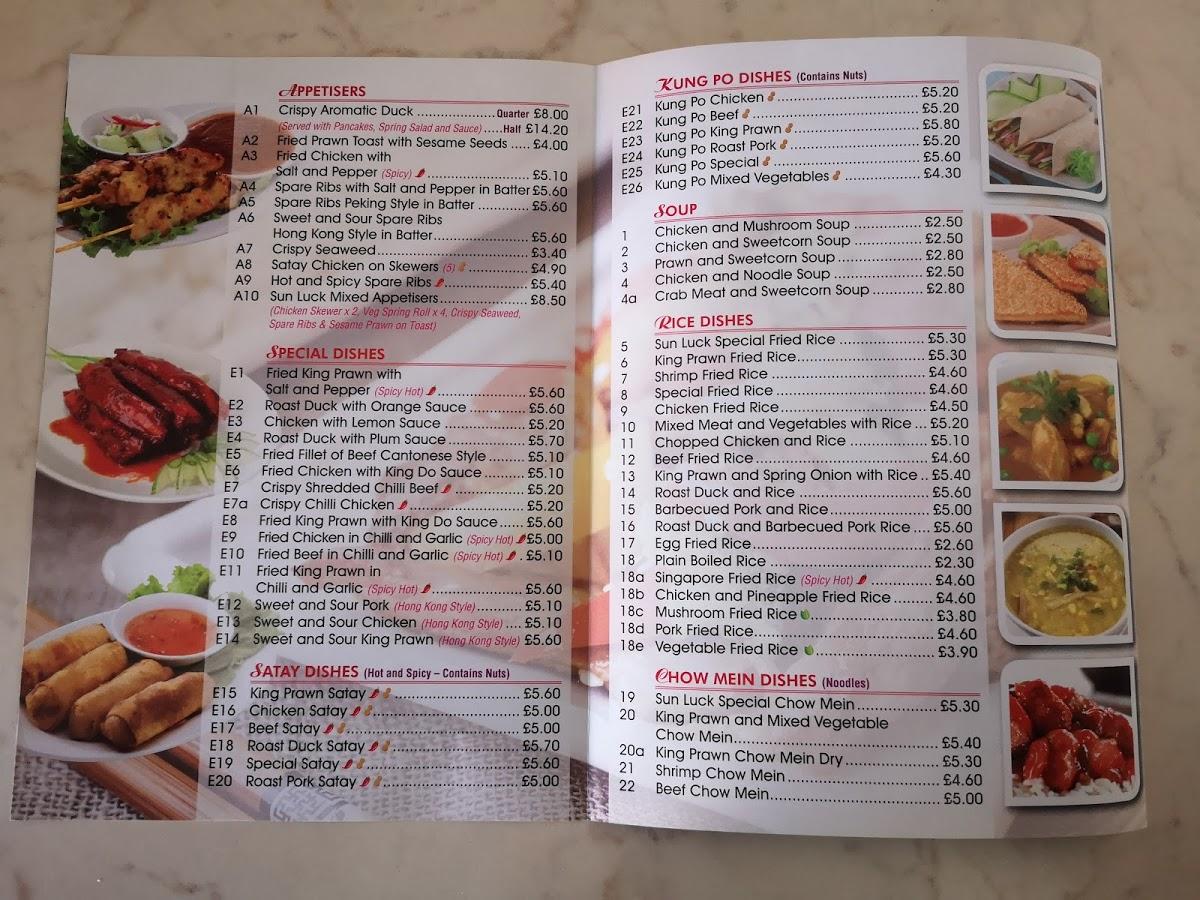 Menu at Sun Luck fast food, Wisbech