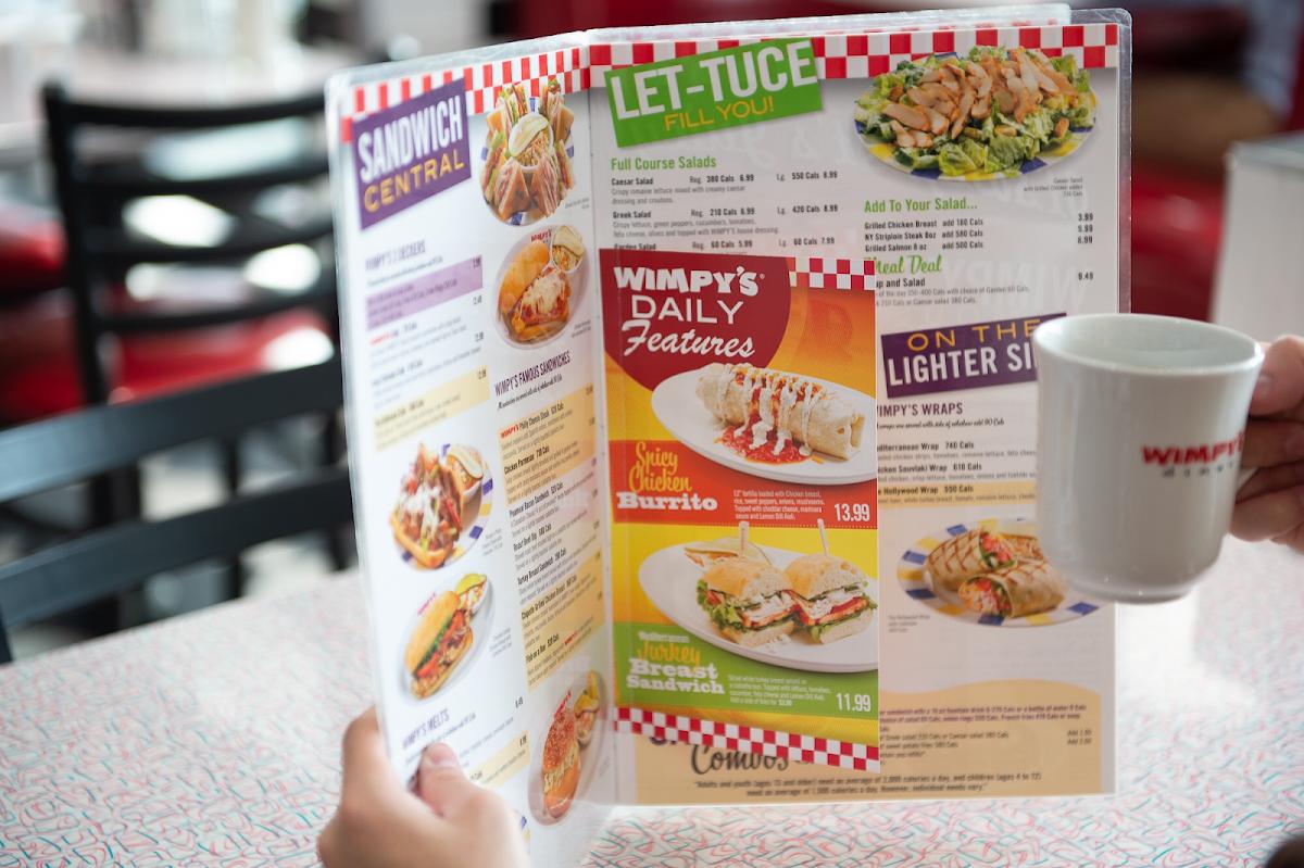 Menu at Wimpy’s Diner restaurant, Milton