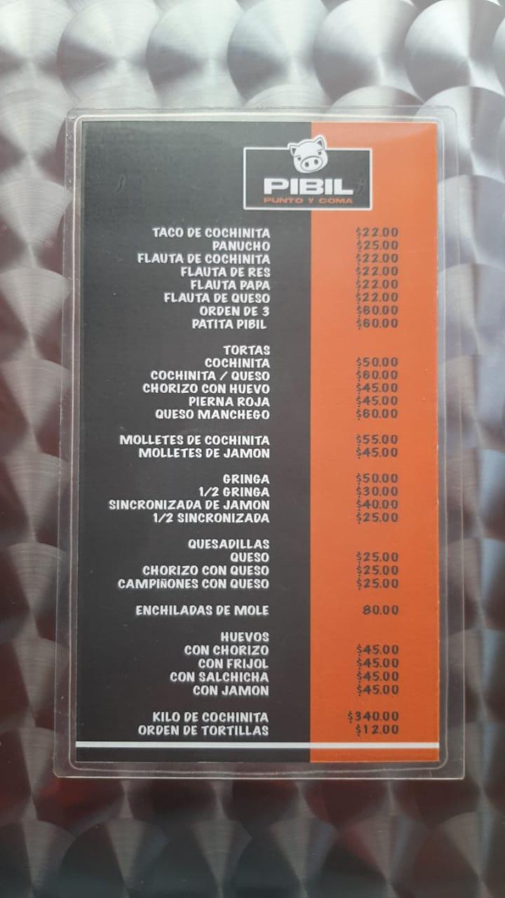 Menu at Cochinita Pibil Punto y Coma restaurant, Mexico City
