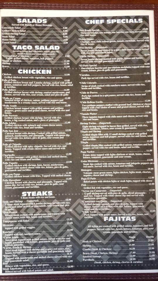 Menu at EL PATIO MEXICAN RESTAURANT BAR & GRILL, New Roads, Memorial Blvd