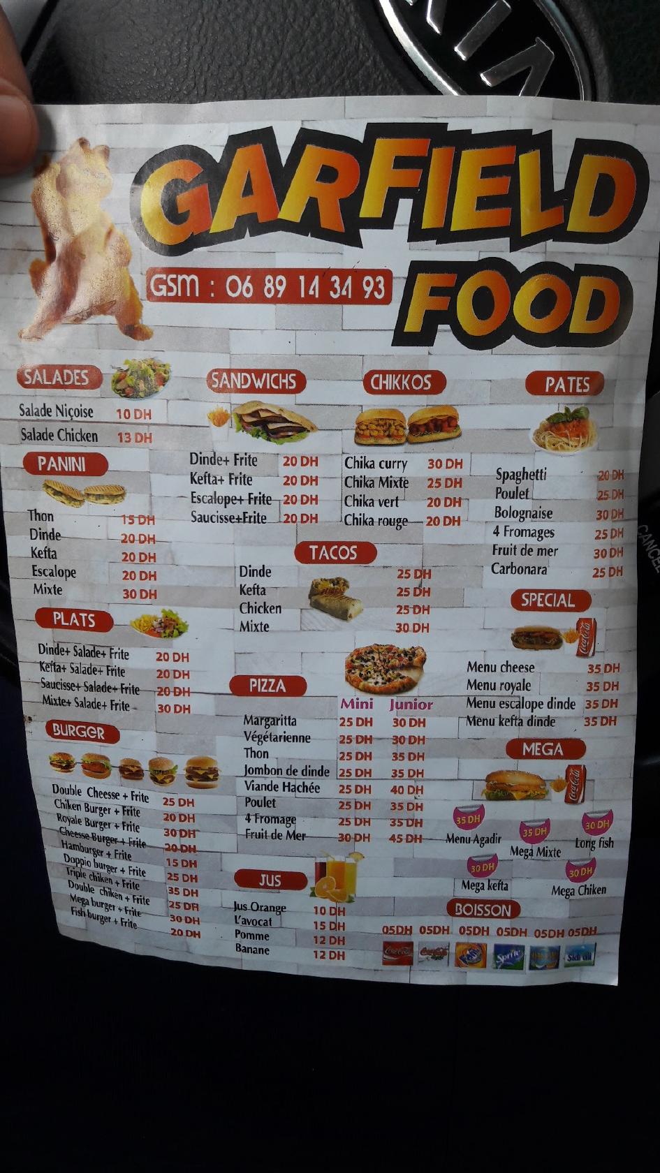 Menu at GARFIELD restaurant, Agadir