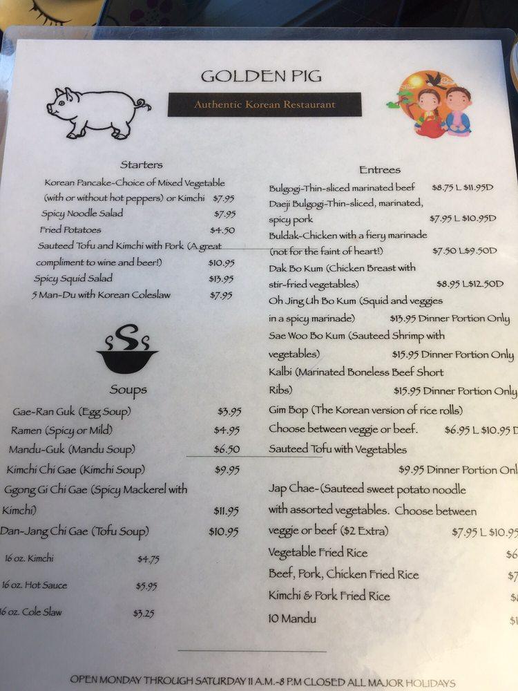 Menu at Golden Pig restaurant, Cecil-Bishop