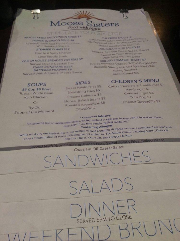 Menu at Moose Sisters pub & bar, Bend