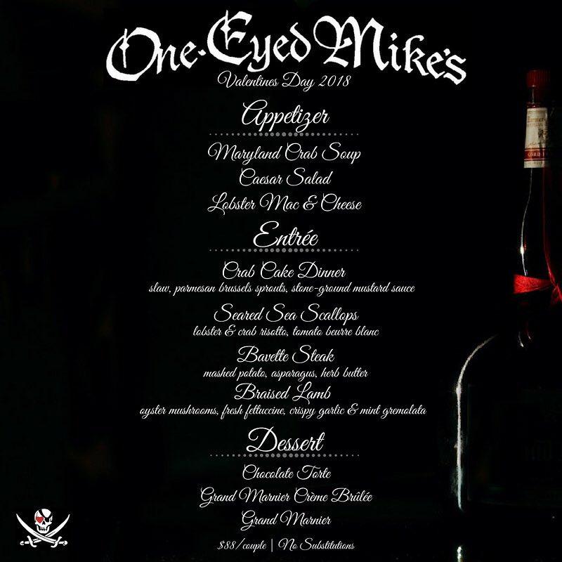 Menu at One-Eyed Mike's pub & bar, Baltimore