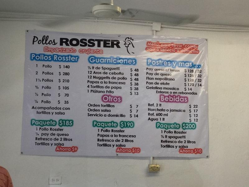Menu at Pollos Rosster restaurant, Villahermosa, Av. Gral. Augusto ...