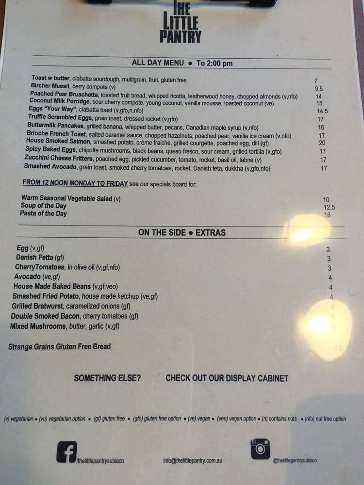 Menu at The Little Pantry restaurant, Shenton Park, 206 Nicholson Rd