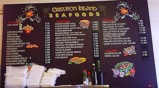 Menu at Chevron Island Seafoods fast food, Surfers Paradise
